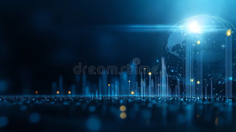 Futuristic Digital Landscape with Glowing Data Points and a Translucent ...