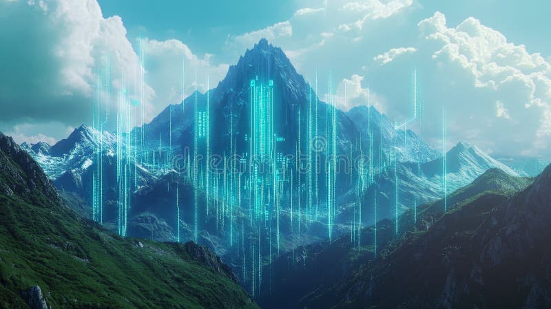 Futuristic Digital Landscape with Glowing Data Streams Stock Image ...
