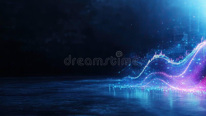 Futuristic Digital Landscape with Glowing Data Waves Stock Illustration ...