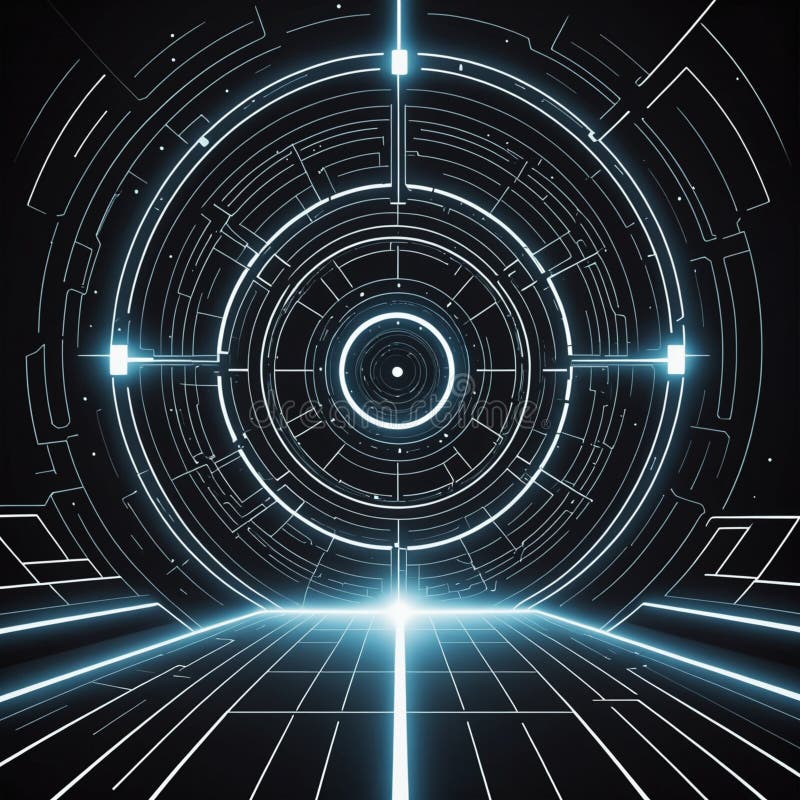 Futuristic Digital Landscape with Glowing Geometric Patterns and a ...