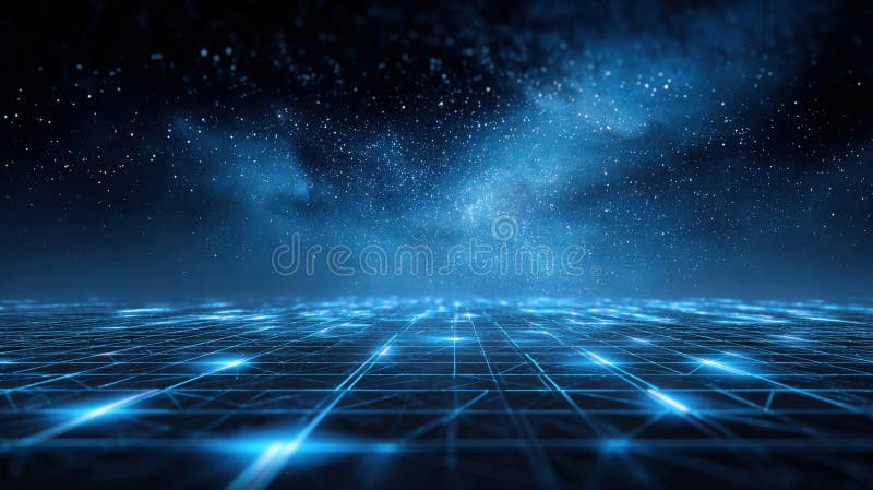 Generative AI Stunning Starry Night Sky with Glowing Grid and Digital ...