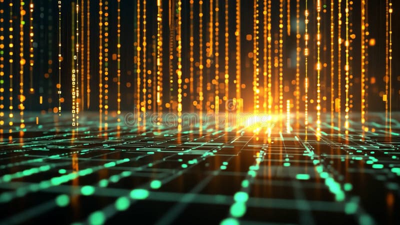 Futuristic Digital Landscape with Glowing Lines and Binary Code ...