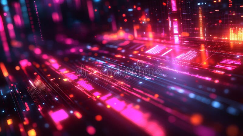 Futuristic Digital Landscape with Glowing Lines and Patterns Stock ...