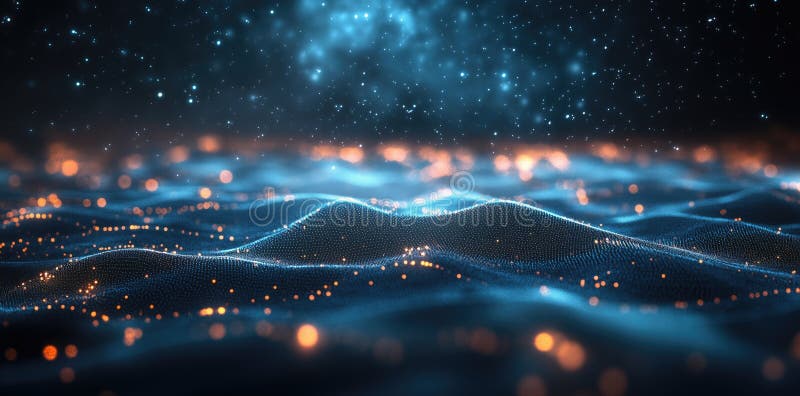 Digital Landscape Glowing Particles Under Starry Sky Night Stock Photos - Free & Royalty-Free ...