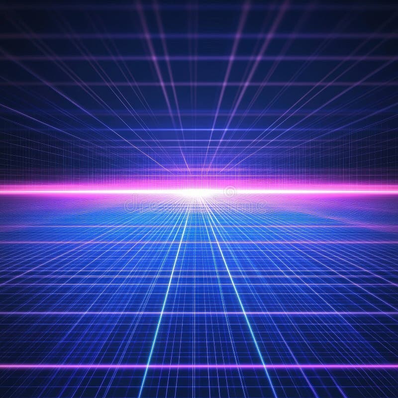 Neon Grid Cyberpunk Digital Landscape Stock Photo - Image of network ...