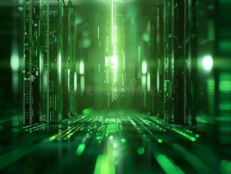 Futuristic Digital Landscape Illuminated in Green Light. Stock Photo - Image of cloud, glowing ...