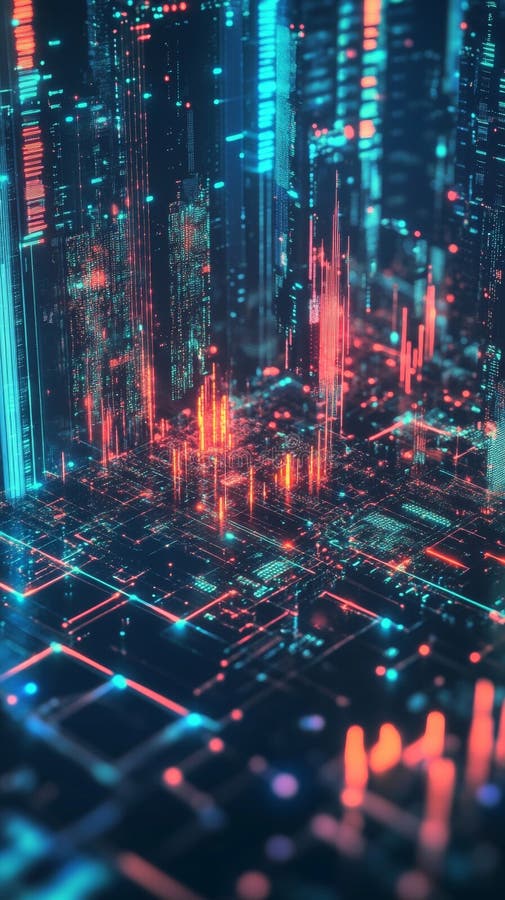 Futuristic Digital Landscape with Neon Lights and Data Flow Visual ...