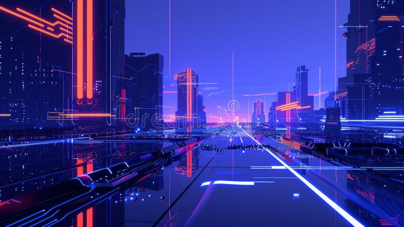 Futuristic Digital Landscape Representing the Internet with Glowing ...