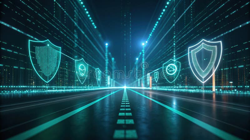 Futuristic Digital Landscape Showcasing Cyber Security Elements and ...