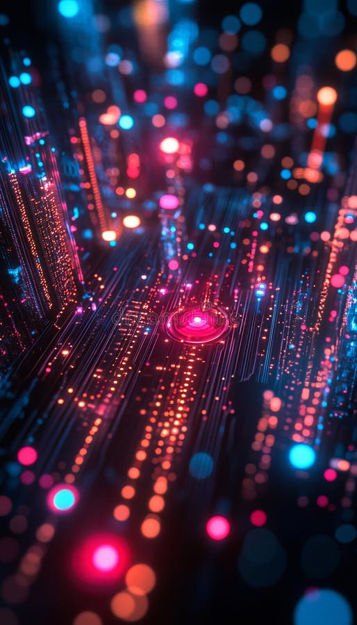 Futuristic Digital Landscape with Vibrant Glowing Lights and Patterns ...