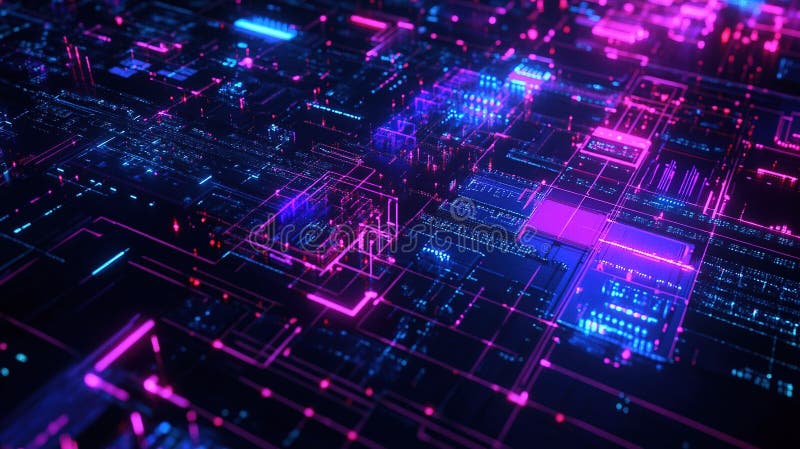 Futuristic Digital Landscape with Vibrant Neon Colors and Intricate ...