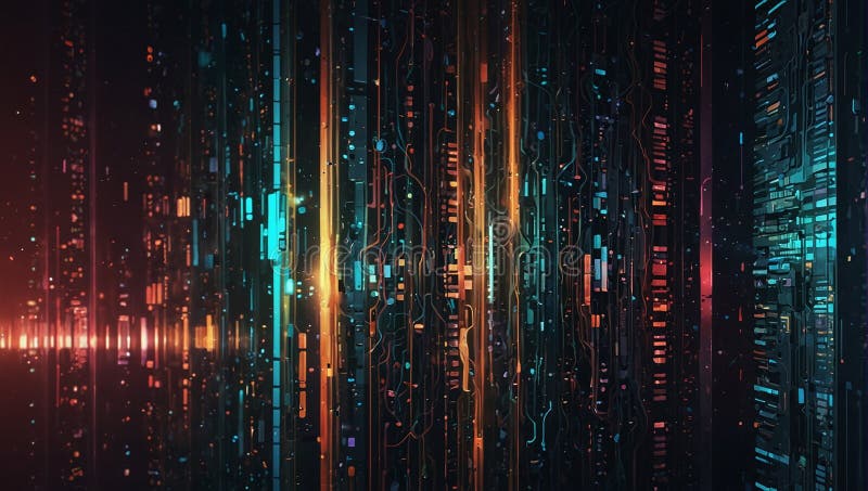 Futuristic Digital Landscape with Vibrant Neon Lights and Complex ...