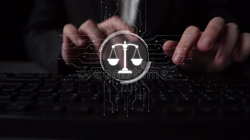 Digital Law Interface Displaying Justice Scale, Highlighting Digital ...