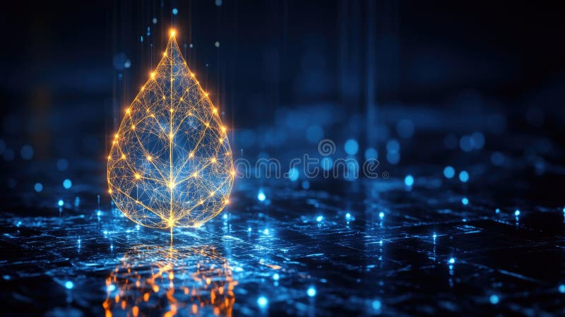 Futuristic Digital Leaf in Neon Blue Environment with Network ...
