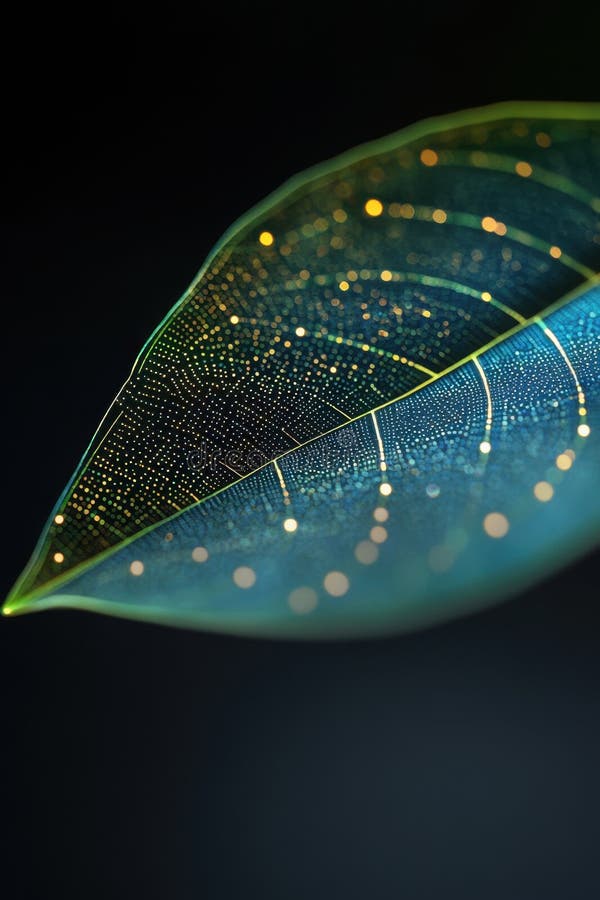 Futuristic Digital Leaf Neon Light Patterns Dark Background Stock ...
