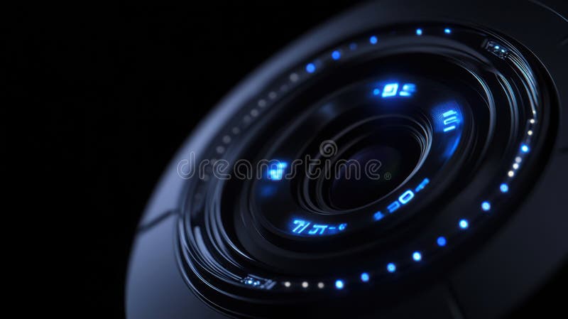 Futuristic Digital Lens with Blue Led Lights and Technology Elements ...
