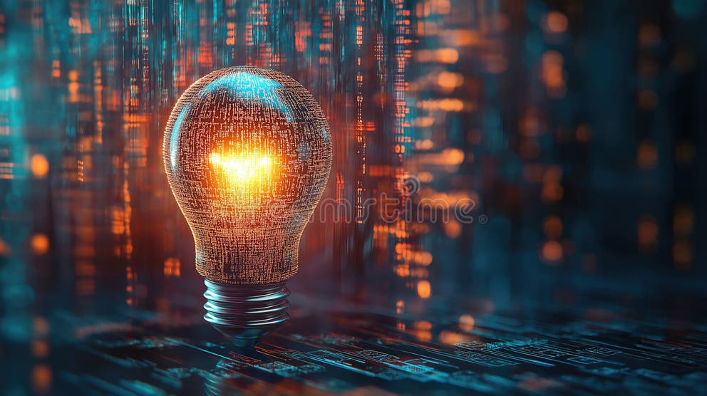 Futuristic Digital Light Bulb in Abstract Technology Environment Stock ...