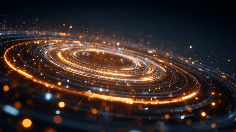 Abstract Digital Light Rings with Glowing Particles in Dark Background ...