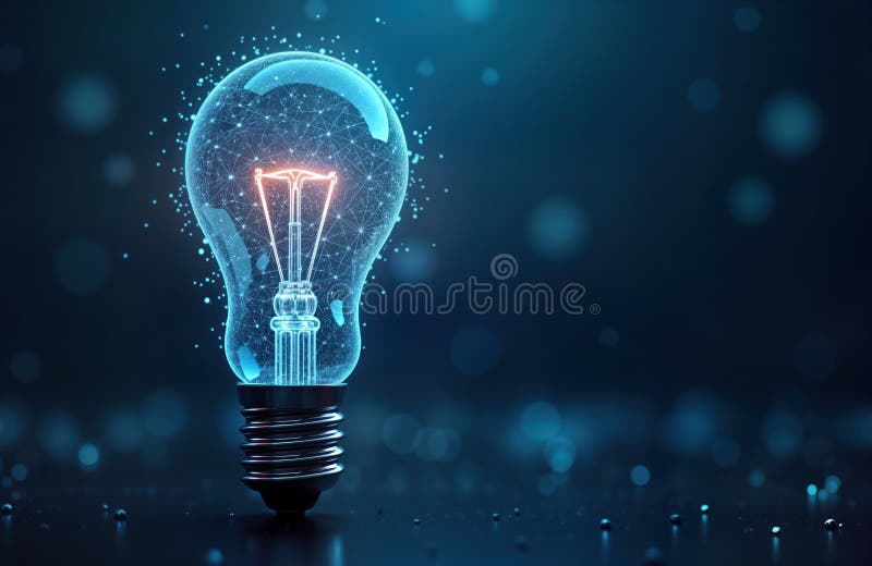 Futuristic Digital Lightbulb Glows Brightly. Abstract Wireframe Design ...