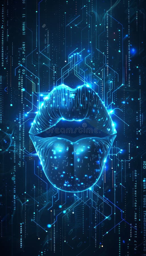 Futuristic Digital Lips Artwork Neon Glowing Technology in Cybernetic ...