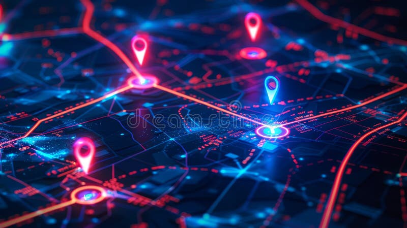 Futuristic Digital Location Map with Pinpoints a Vibrant Futuristic 3D ...