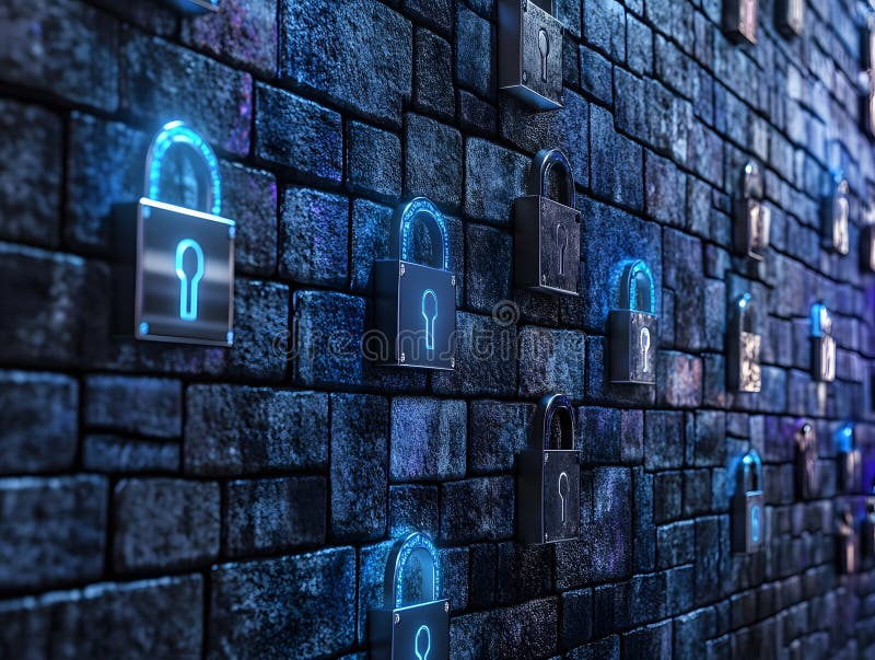 Futuristic Digital Lock on a Brick Wall, Combining Technology and ...