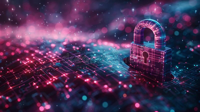 Futuristic Digital Lock with Cyber Light Effects Stock Image - Image of ...