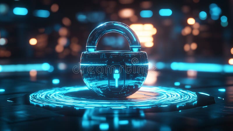 Futuristic Digital Lock Glowing Circuitry High Tech Environment Stock ...