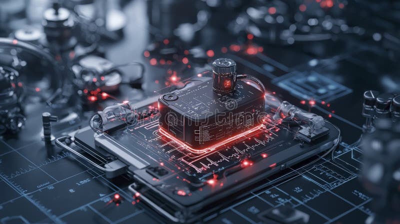 Futuristic Digital Lock Mechanism High-tech Workspace Graphic Design ...