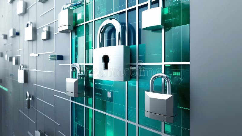 Futuristic Digital Locks on Abstract Grid Background Symbolize High ...