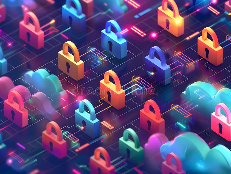 Futuristic Digital Locks Grid Forming a Cybersecurity Protection System ...