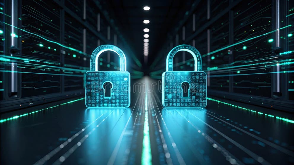 Futuristic Digital Locks Representing Cyber Security in Data Center ...