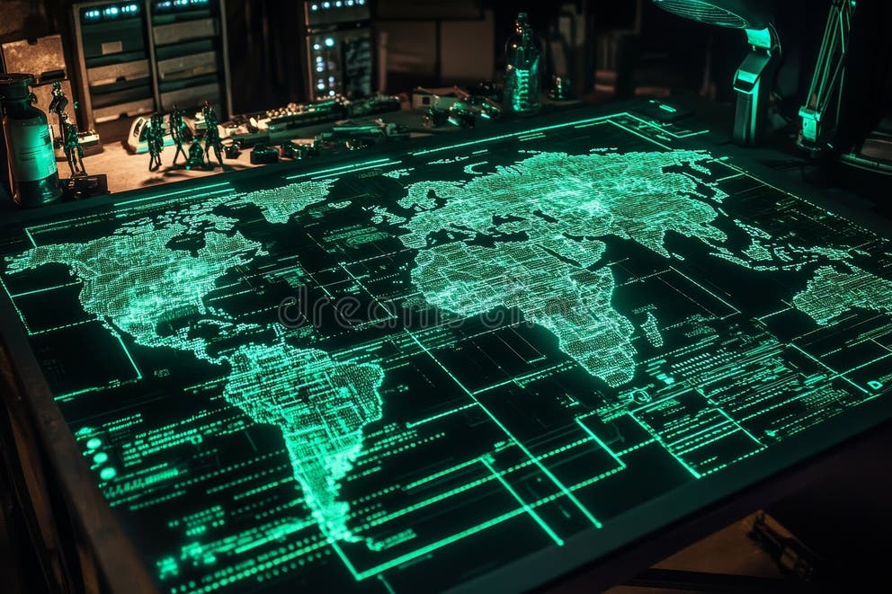 Futuristic Digital Map with Data Overlays and Technology Elements Stock ...