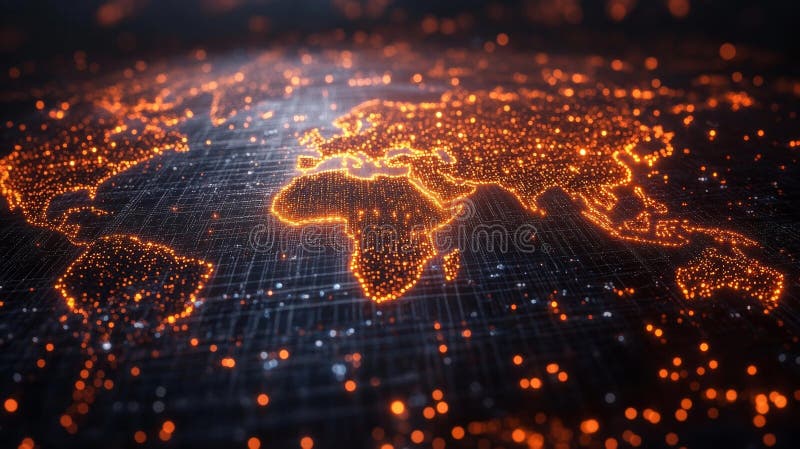 Futuristic Digital Map with Radiant Global Data Connections Stock ...