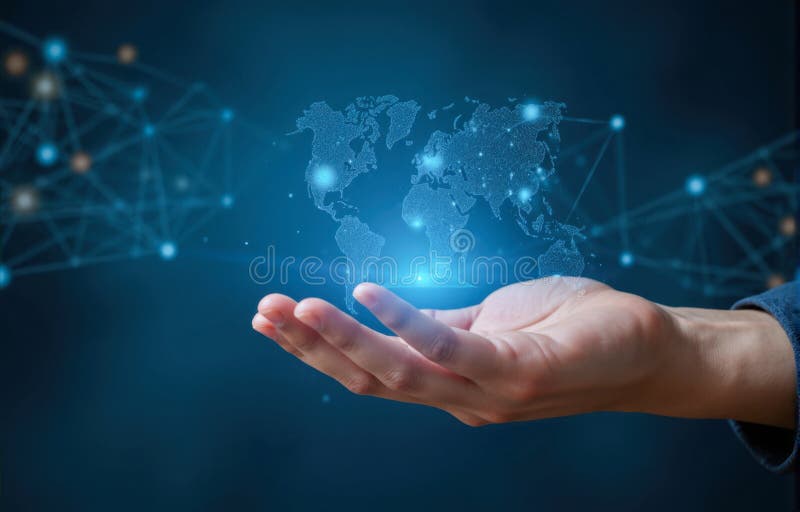 Futuristic Digital Map Floating Above Hand Connected with Global ...