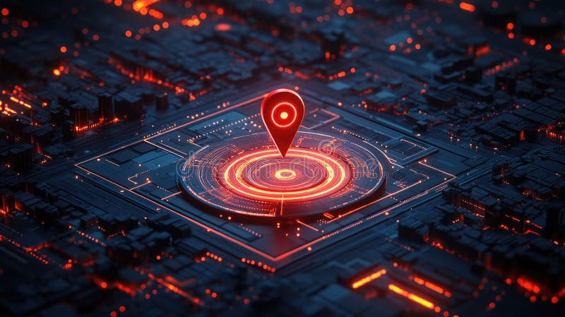 Futuristic Digital Map with Glowing Gps Location Pin in Neon Cityscape ...