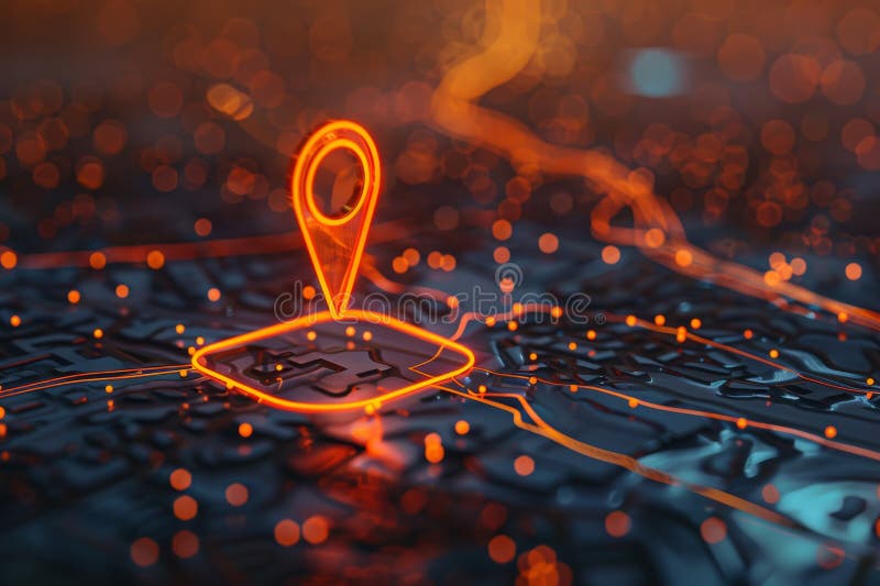Futuristic Digital Map with Glowing Location Pin, Emphasizing ...