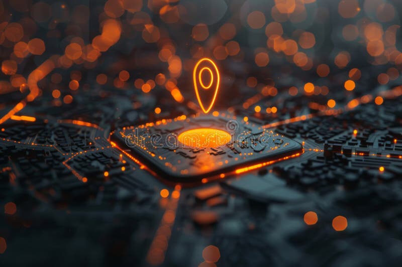 Futuristic Digital Map with Glowing Location Pin, Emphasizing ...
