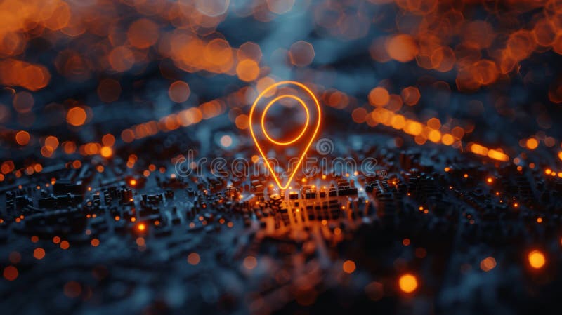 Futuristic Digital Map with Glowing Location Pin, Emphasizing ...