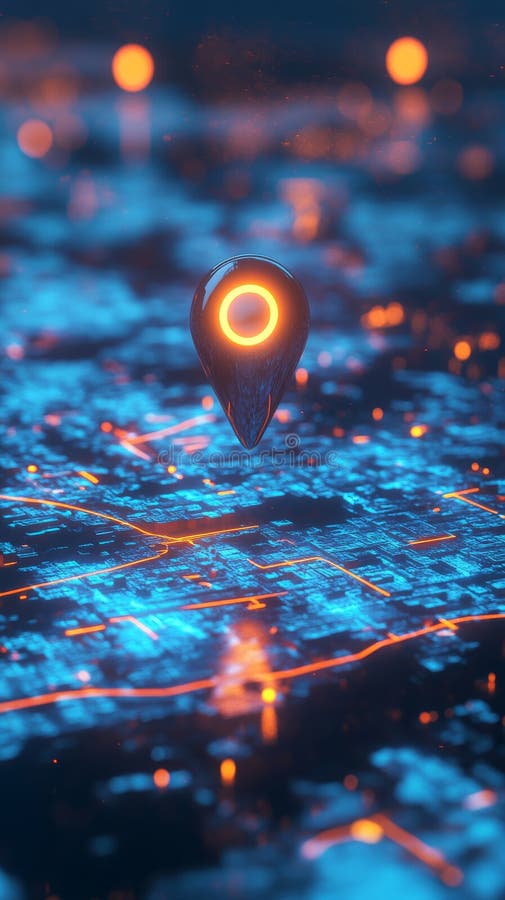 Futuristic Digital Map with Glowing Location Pin Marker in Blue and ...
