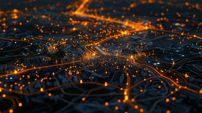 Futuristic Digital Map with Illuminated Paths and Data Nodes in ...