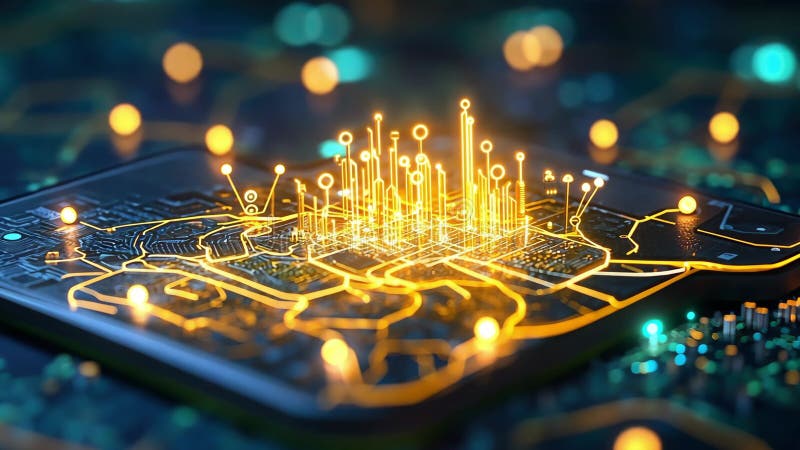 Futuristic Digital Map Interface with Glowing Neon Elements on Smart ...