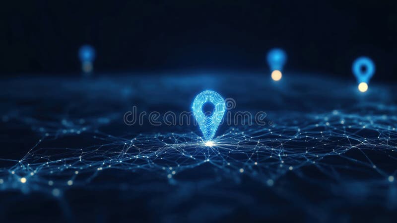 Futuristic Digital Map Interface Shows Glowing Location Pin on Network ...