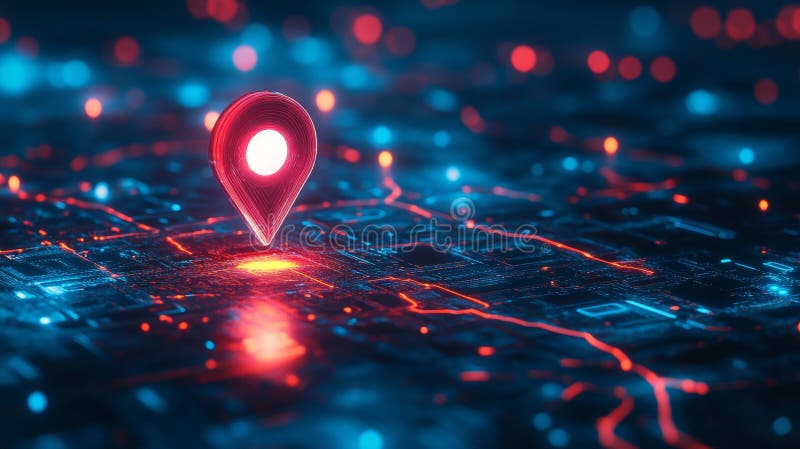 Futuristic Digital Map Location Marker Featuring Glowing Elements for ...