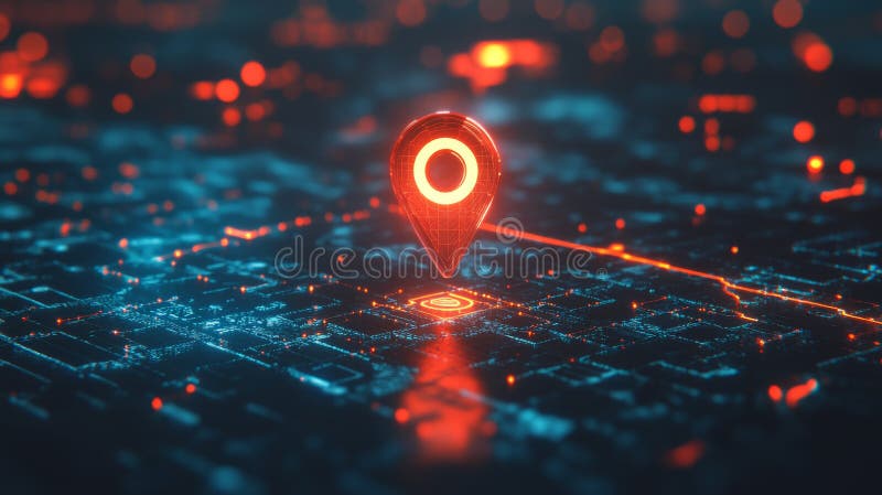 Futuristic Digital Map Location Marker with Illuminated Elements for ...
