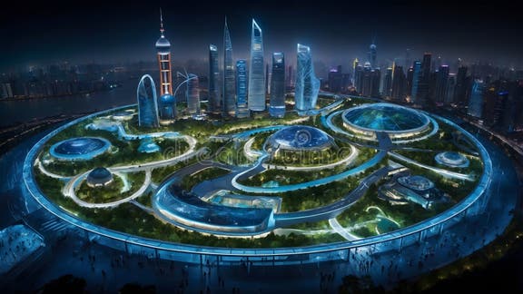 Futuristic Digital Map of Shanghai Science Museum with Themed Areas and ...
