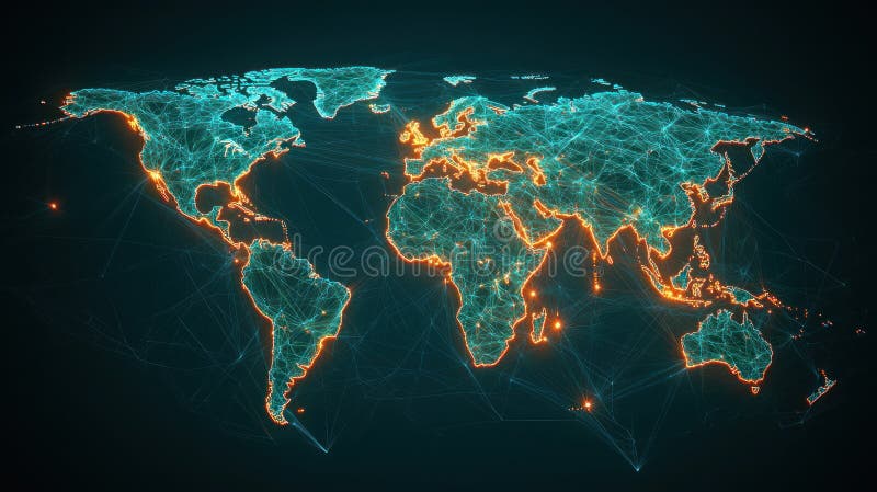 Futuristic Digital Map Showcasing Global Connections and Networks Stock ...