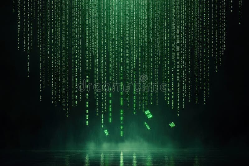 Futuristic Digital Matrix. Falling Green Code in Cyberspace at Night ...