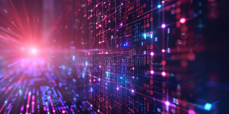 Futuristic Digital Matrix with Light Streams, Data Code, Technology ...