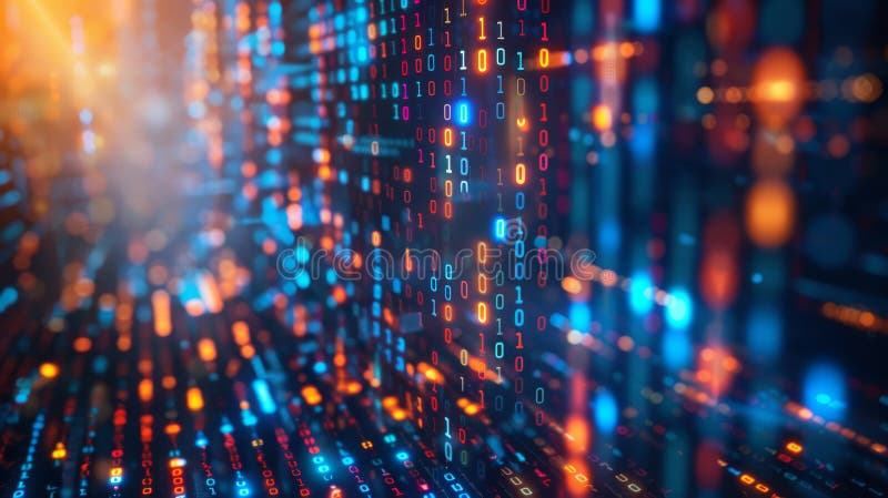 Futuristic Digital Matrix with Light Streams, Data Code, Technology ...